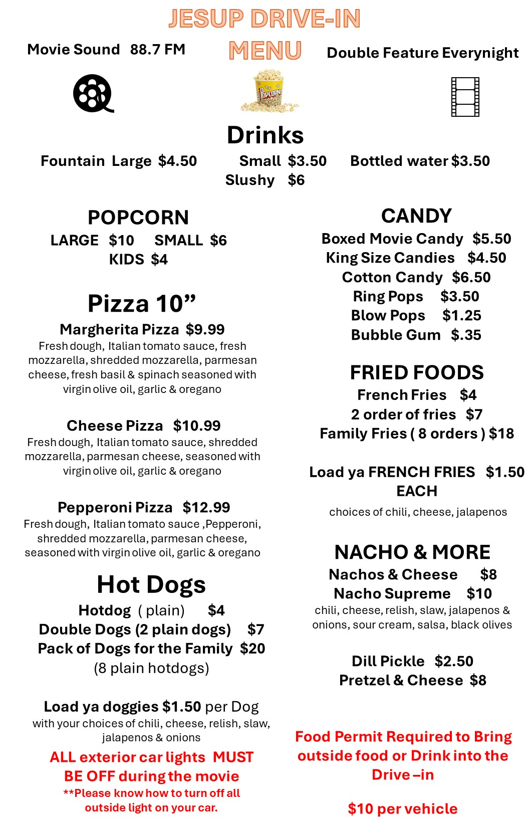 Jesup Drive-In Menu - Jesup Movies