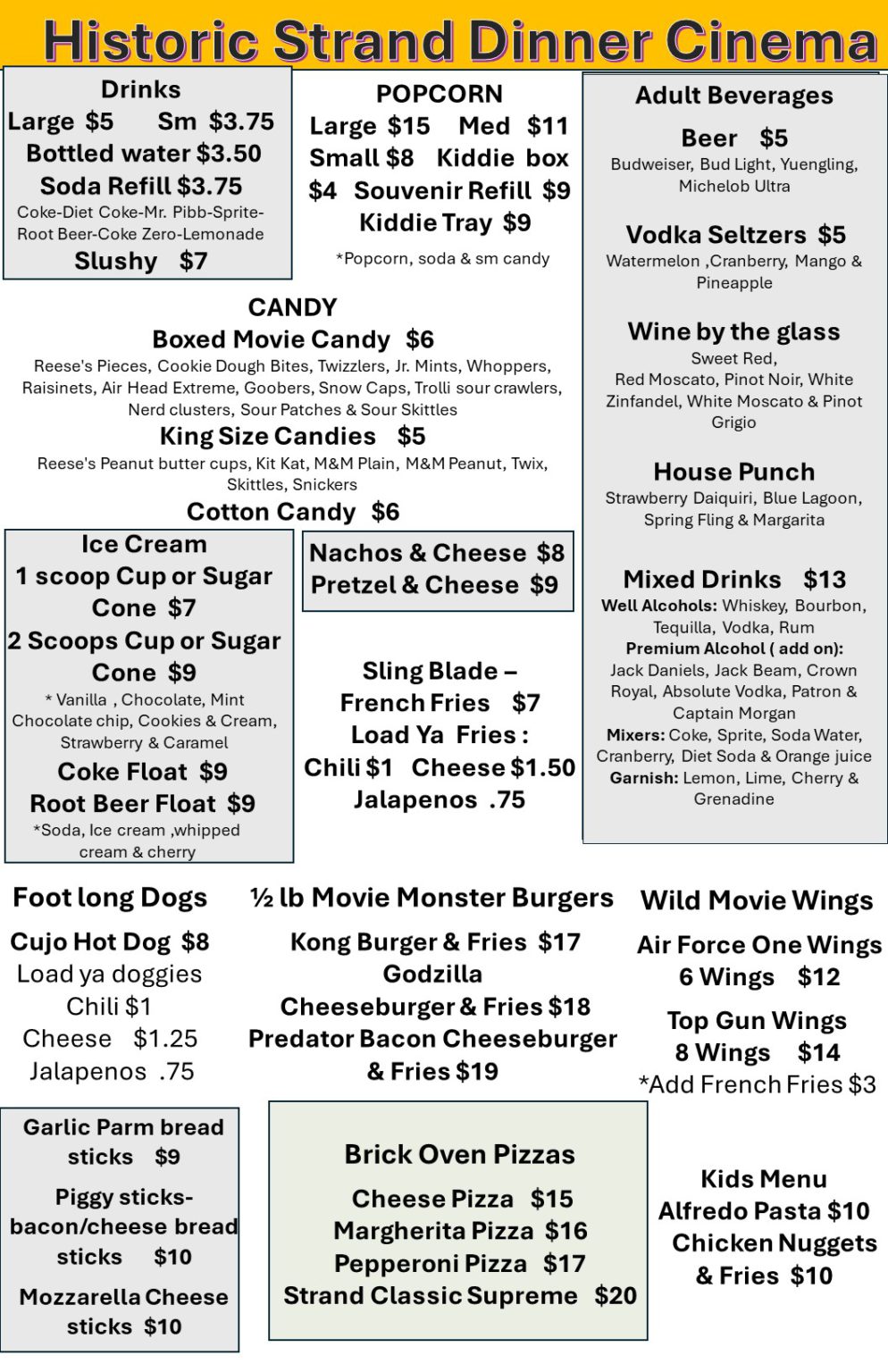 Strand Cinema Menu - Jesup Movies